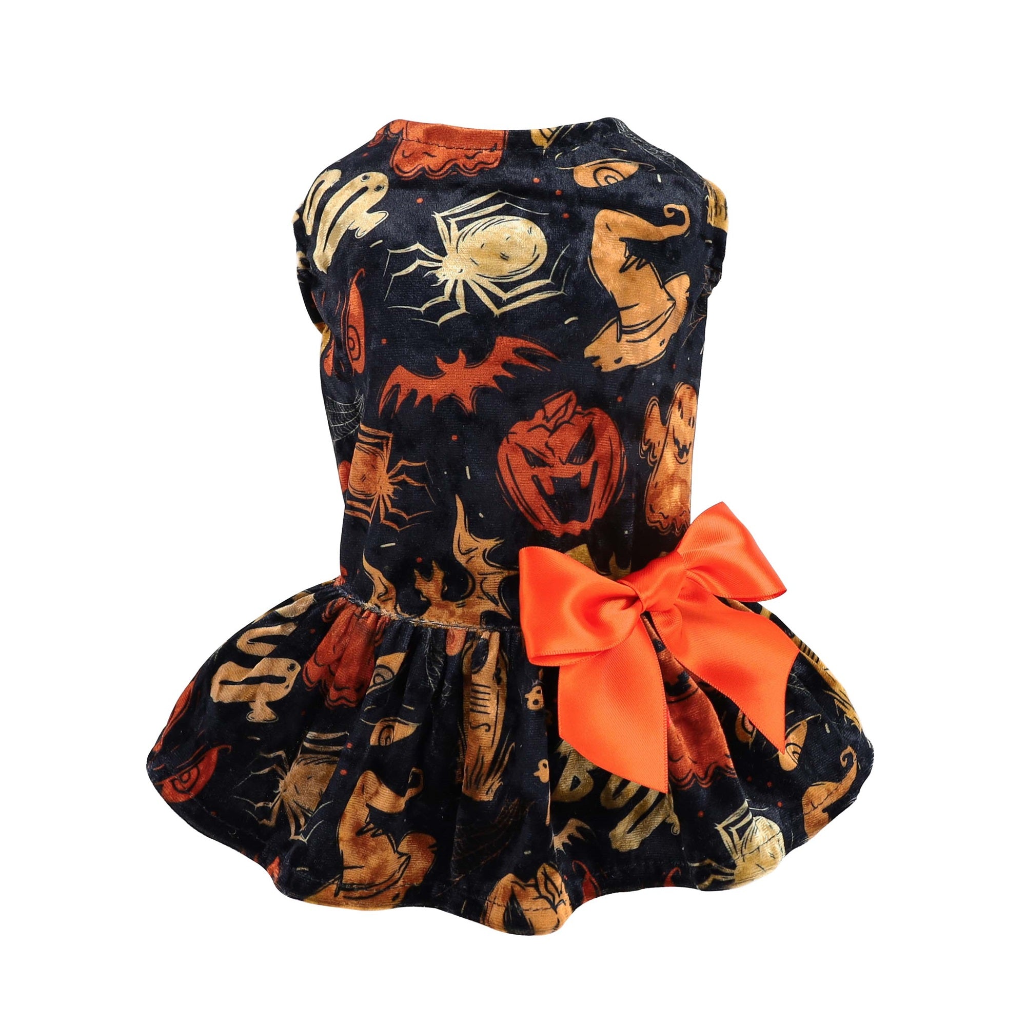 Halloween Velvet Dog Dress | Black & Orange Pet Outfit – Fitwarm